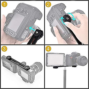 UTEBIT 8 inch Flash Bracket, Dual Camera Mount Flash Bracket Extension Bar with 1/4 Screw Hot Shoe, Straight Flash Bracket Tripod Mount for DSLR Camera LED Light Studio Video Microphone, 2Packs