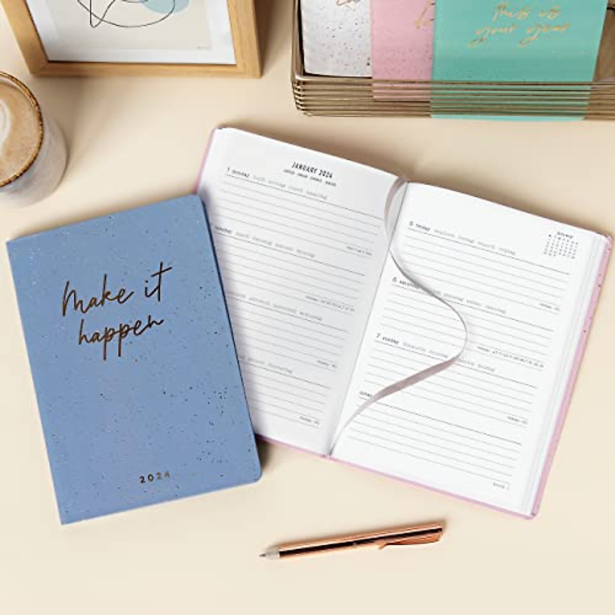 Letts of London Inspire Weekly/Monthly Planner, 12 Months, January to December, 2024, A5 Size, 8.25" x 5.875", Multilingual, Pink (C082021-24)