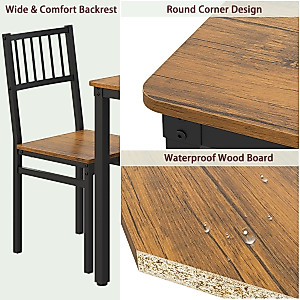 Teraves Dining Table Set for 4/Computer Desk,Kitchen Table with 2 Chairs and a Bench,Table and Chairs Dining Room Set 4 Piece Set for Dining Room (Teak, 110CM)/ 43.31"