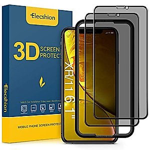 Elecshion (Full-Coverage) Privacy Screen Protector for iPhone 11 and iPhone XR(2 Pack), Anti-spy Tempered Glass Screen Protector for iPhone 11/XR(6.1 ''), Bubble Free, (Case Friendly)