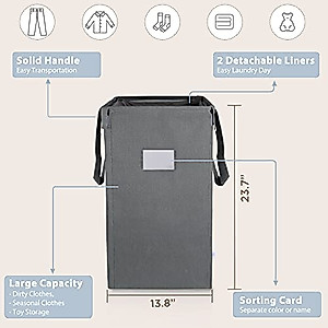 MCleanPin 210L Laundry Hamper Collapsible with 2 Washable Laundry Bags, Dirty Clothes Hamper,Laundry Basket with Handles Foldable Hamper Dorm Laundry Basket for College,Grey