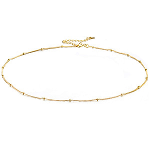 MILACOLATO Danity Gold Choker Necklace 18K Gold Plated Sterling Silver Tiny Delicate Bead Satellite Chain Necklace, Yellow Gold