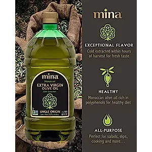 Mina Extra Virgin Olive Oil, New Harvest, Polyphenol Rich Moroccan Olive Oil, Cold Extraction, Single Origin Olive Oil, Less Than 0.2% Acidity, 68 Fl Oz, 2 L