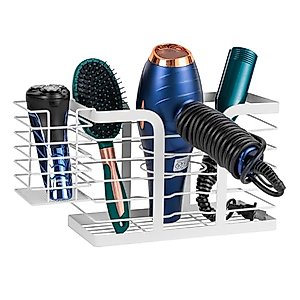 YUET Hair Dryer Holder Station/Wall Mounted, Hairdryer Stainless Steel Hair Tools Organiser, Hair Accessories Organiser Storage for Hair Brushes, Straightener, Flat Iron, Curling Wand (White)