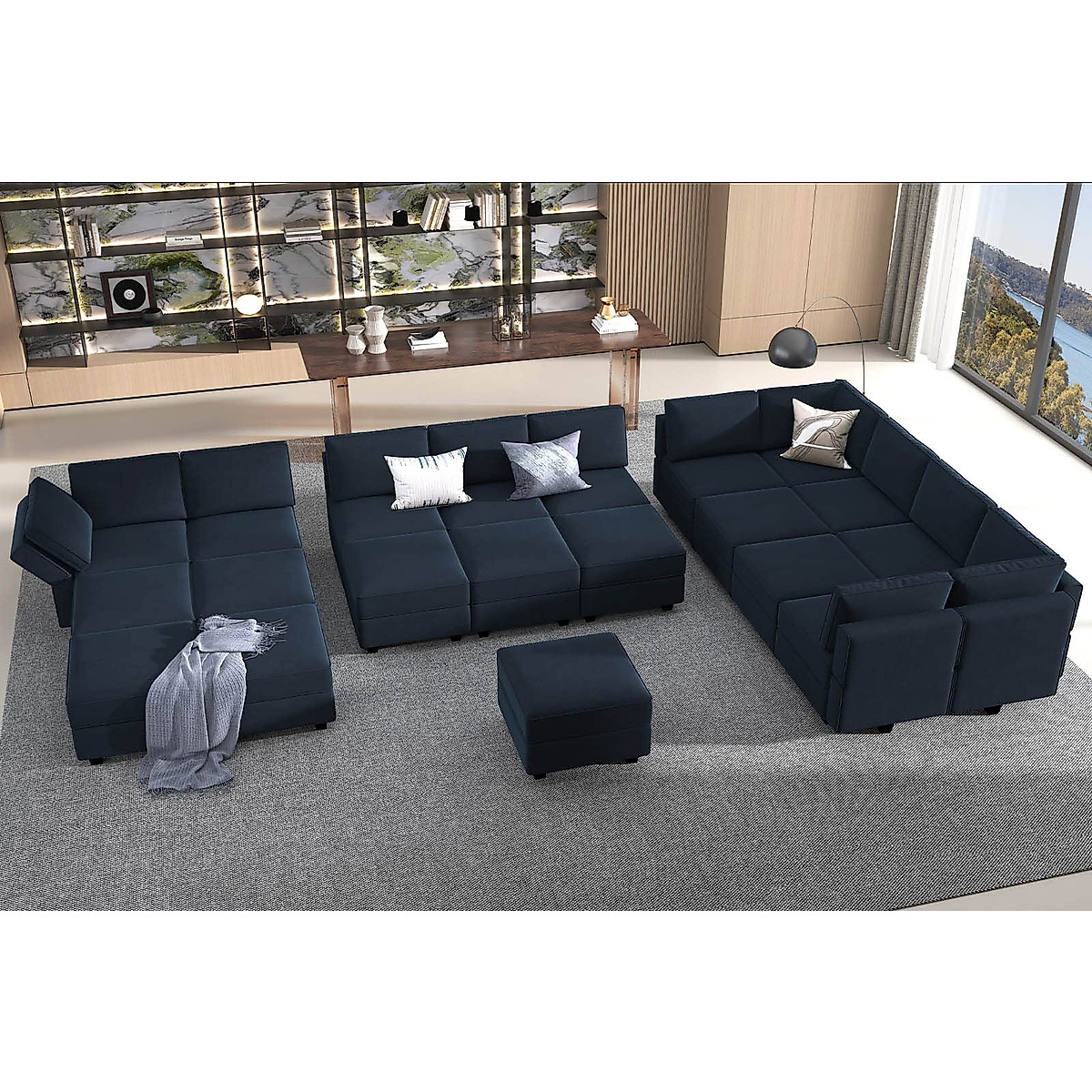 Belffin Modular Large Sectional Sofa with Storage Seat Oversized U Shaped Couch with Reversible Chaise Modular Sofa Set with Ottoman Velvet Blue