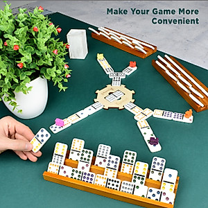 Queensell Domino Holders for Classic Board Games - Wooden Domino Racks Set of 4 - Mexican Train Dominoes Accessories - Domino Trays for Tiles Family Games (Large)