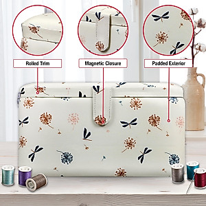 SINGER Large Premium Sewing Basket with Notions Sewing Kit & Matching Pin Cushion (Anthriscus Print)