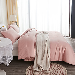 Litanika Pink Twin Comforter Set for Girls, 2 Pieces Kids Blush Plain Bedding Comforter Set, All Season Bed Set (66x90In Comforter & 1 Pillowcase)