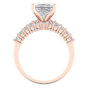 2.66 ct Princess Cut Clear Simulated Diamond 14k Rose Gold Solitaire W/Accents Wedding Engagement Promise Ring size 3.5