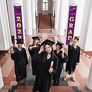 HAMIGAR 6x1ft Class of 2022 Congrats Grad Door Porch Banner Sign - Purple Gold College High School Graduation Decorations Decor Party Supplies