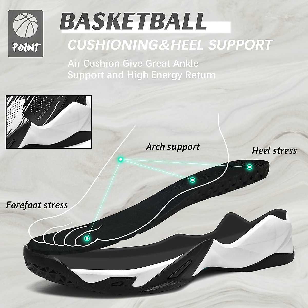 CJSPORX Men's Basketball Shoes Breathable Non-Slip Sneakers Fashionable Sports White-1 Size 13