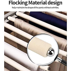 Pull Out Trousers Rack 22 Arms Steel Pull Out Pants Rack Pants Hanger Bar Clothes Organizers for Space Saving and Storage Maximum Load 33lbs Beige 23.4x18x5.7inch