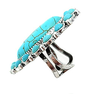 Emulily Western Flower Adjustable Cuff Ring (Turqouise)