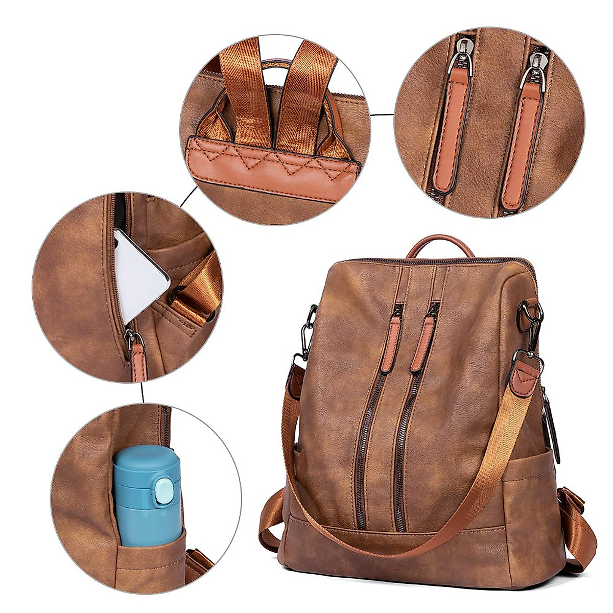 CLUCI Leather Backpack Purse for Women Crossbody Bags Purses for Women, Leather Messenger Tassel Bag