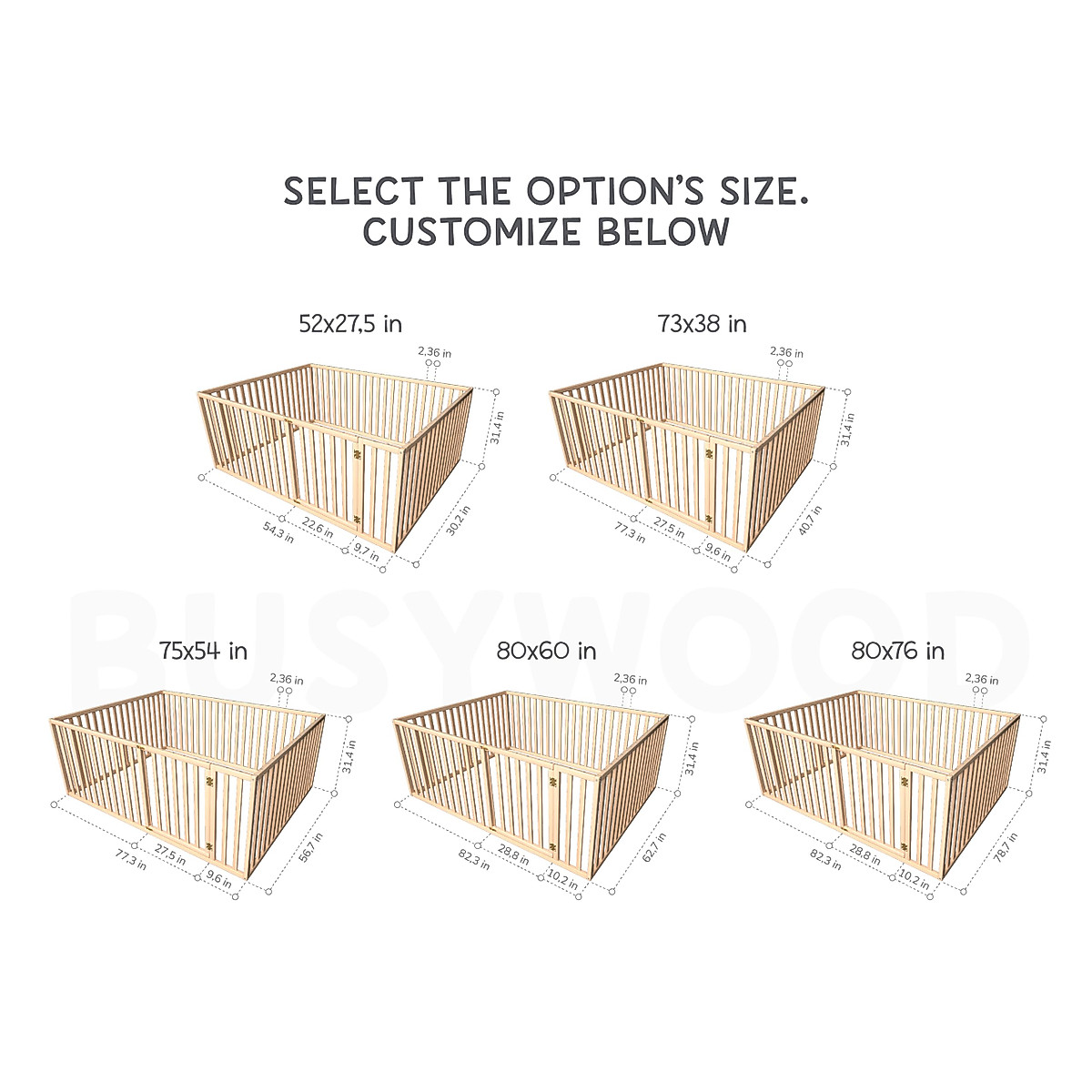 BUSYWOOD Montessori Floor Bed Frame with Rails - Toddler Bed Frame - Montessori Floor Toddler Bed - Floor Bed Frame for Kids - Kids Wooden Bedframe - Montessori Bedroom Furniture (Model 20)