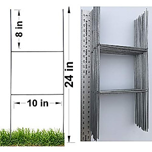 Durable Yard Signs Stake Pack of 100 Metal Stake Double H-Frame 10 inch x 24 inch x 9 Gauge Galvanized Wire Stake Signs Holder, fit 4mm or 5mm Corrugated SignsF