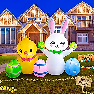 6 FT Easter Inflatables Outdoor Decorations, Built-in LED Easter Blow UP Yard Decorations, Suitable for Yard, Garden, Outdoor, Lawn,Bunny Chicks Playing Decoration
