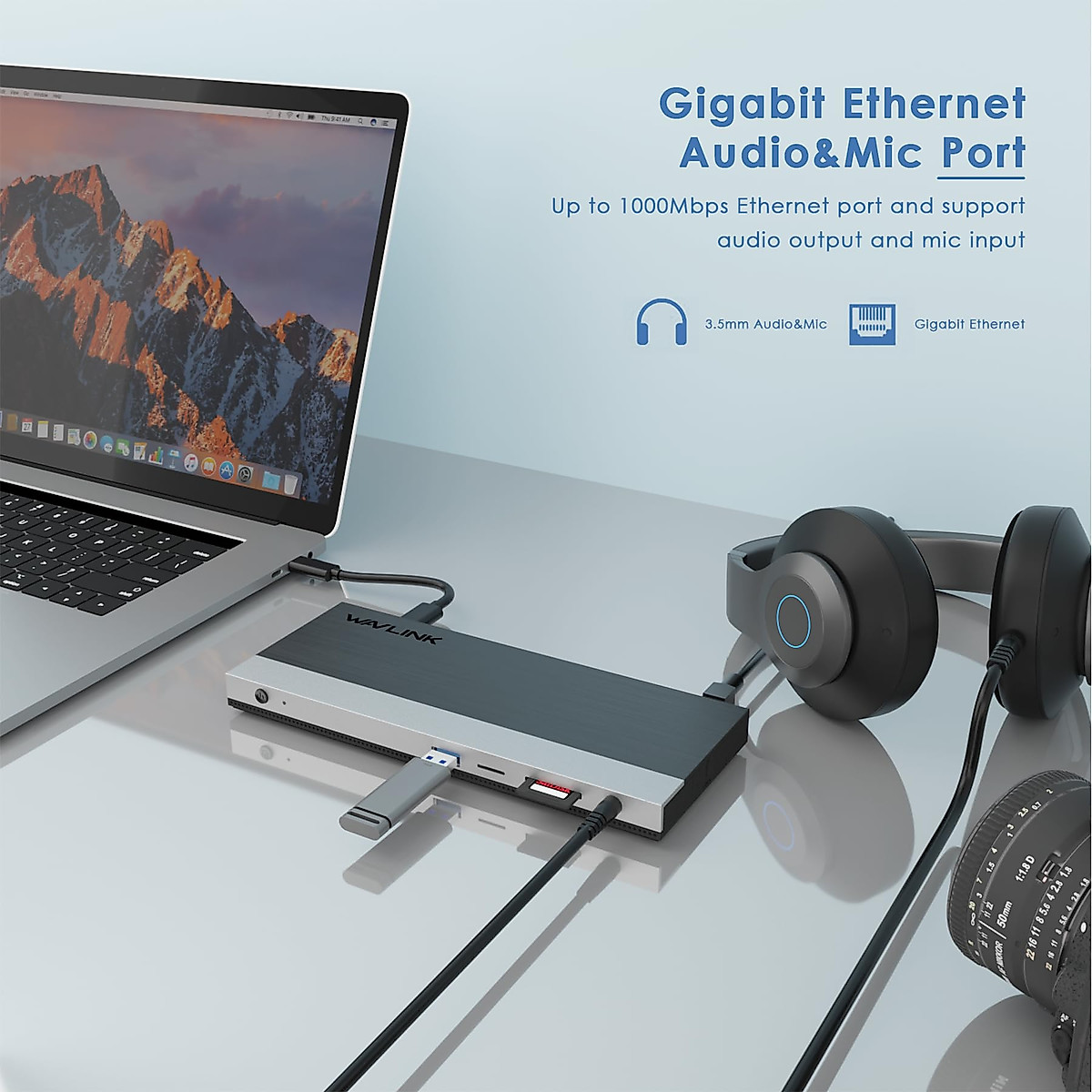 WAVLINK USB C Docking Station 4K Triple Display (2 HDMI + 1 Displayport) with 100W PC Charging, Gigabit Ethernet, 4 USB 3.0, SD/TF Card Slot, Audio, for Dell HP MacBook Lenovo and Other USB C Laptops