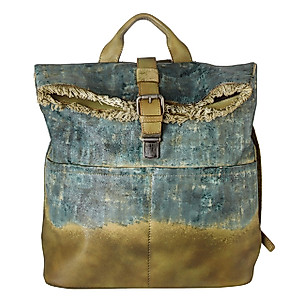 Diophy Genuine Leather Archaize Fringe with Buckle Backpack D10030 (Olive)