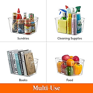 Lifewit 4pcs Large Storage Organizer Bins for Pantry Kitchen, Clear Plastic Storage Basket Set with Handle for Laundryroom Bathroom Cabinet Countertop Organize