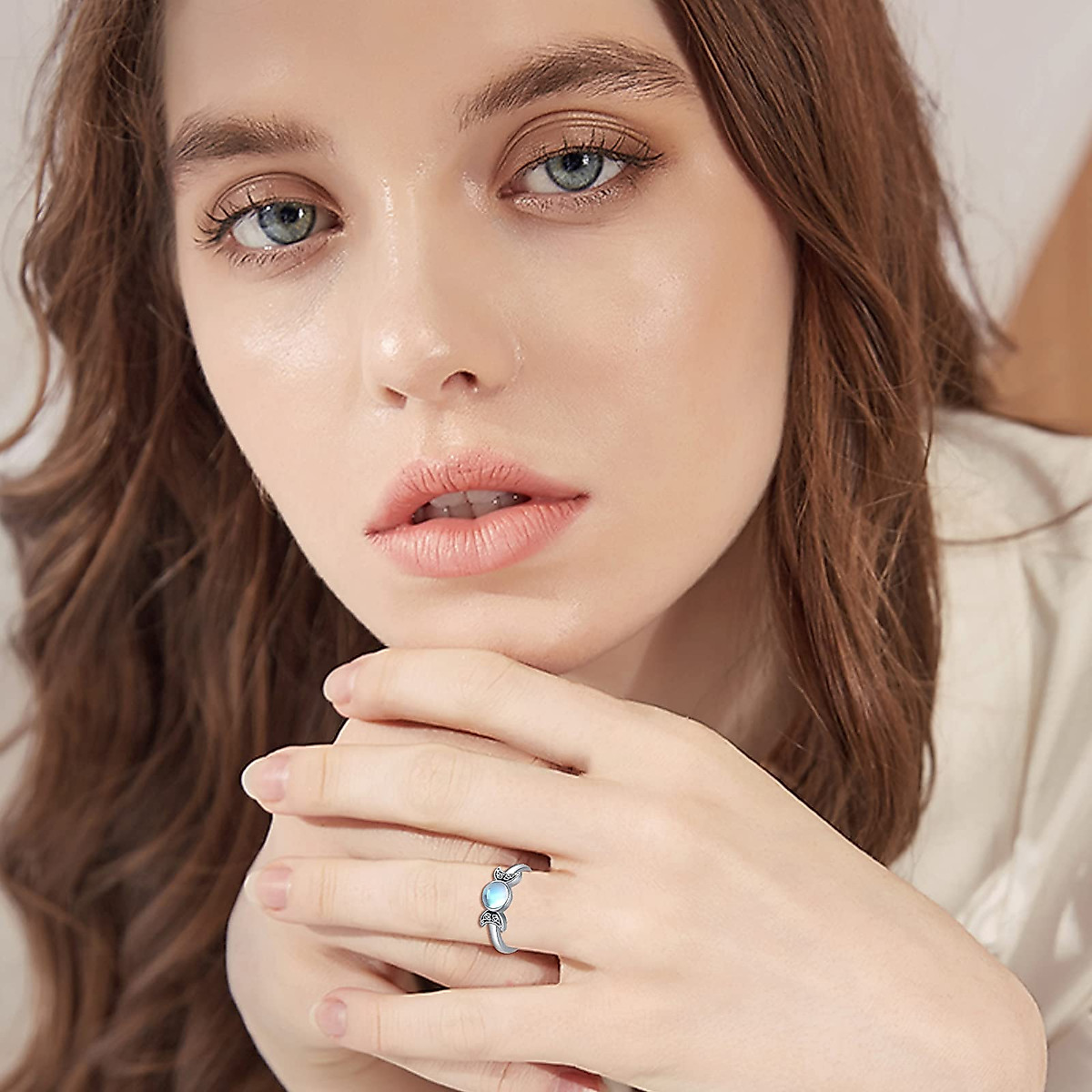 lotus & leaf Triple Moon Goddess Ring Sterling Silver Moonstone Jewelry Pagan Wiccan Ring Triple Moon Goddess Gifts for Women