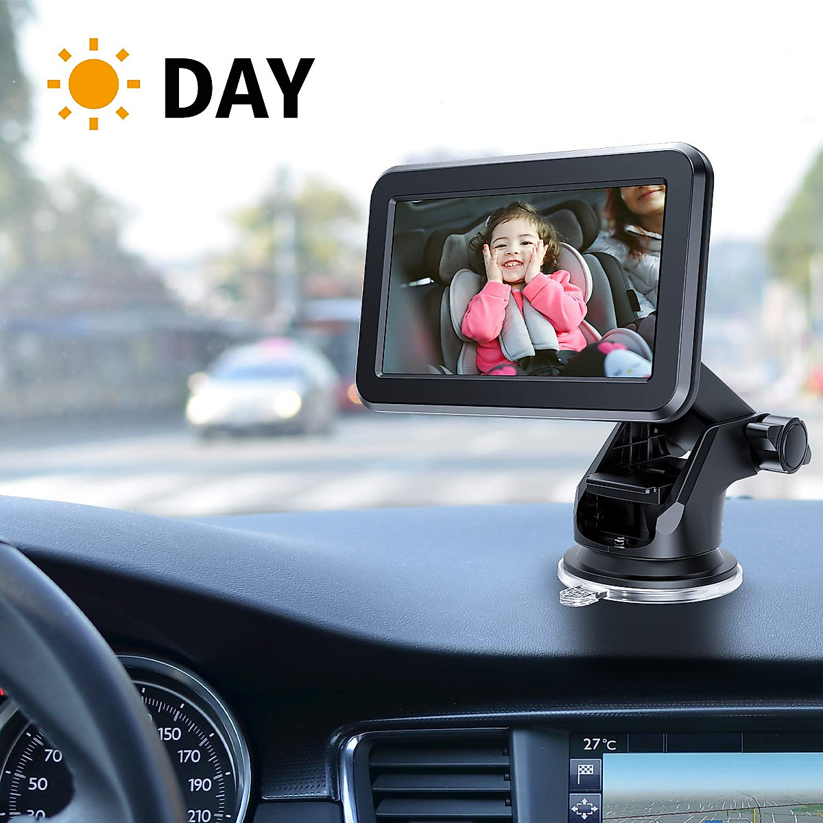 FEISIKE Baby Car Camera, Baby Car Mirror with HD Wide Display & Crystal Clear View & Night Vision & Stable Sucker Bracket, Observe Baby While Driving,Newborn Infant Car Baby Monitor with Camera