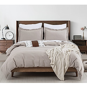 DAUAOTO Full Size Duvet Cover Set 82"X86", Washed Cotton Grayish Beige Neutral Bedding, Long Zipper Closure