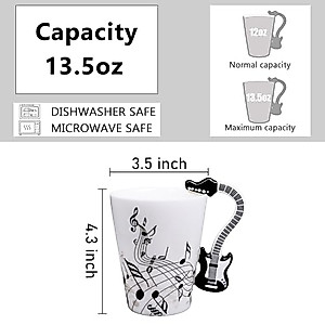 LanHong Guitar Mug Music Coffee Mug Guitar Coffee Mug Gifts for Musician Guitar Players Music Lovers - 13.5 oz Guitar Coffee Cup Music Teacher Guitar Gifts for Men Women Friend