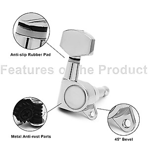 SAPHUE 6 Pieces 3L3R Guitar tuner pegs,Big Square Sealed guitar tuning pegs tuners machine heads,for Acoustic or Electric Guitar (Chrome)