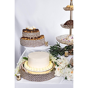Simply Elegant - 18" Round Crystal Beaded Cake Stand, Large Cake, Dessert Cupcake Pastry Candy Display Plate for Wedding Event Birthday Party Celebration - Gold