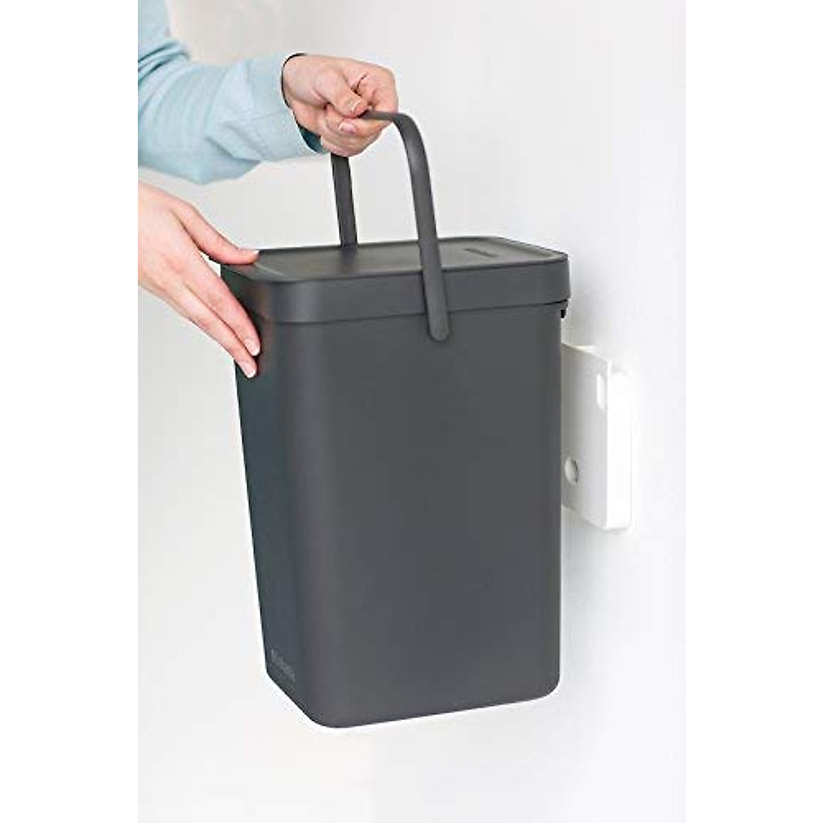 Brabantia Sort & Go Kitchen Recycling Can (3.2 Gal / Gray) Stackable Waste Organiser with Handle & Removable Lid, Wall/Cupboard Mounting