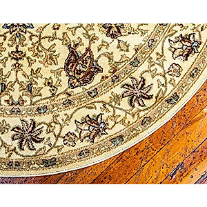 Unique Loom Voyage Collection Traditional Oriental Classic Intricate Design Area Rug, Round 6' 1" x 6' 1", Ivory/Tan