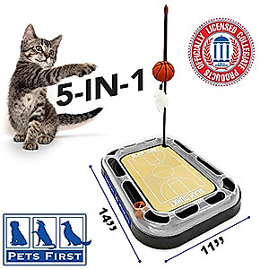 Cat Scratch Toy NCAA KENTUCKY Wildcats REVERSIBLE Basketball Court Felt/Cardboard Cat Scratcher Toy. Interactive Cat Ball Bell in Tracks. 6-in-1 CAT TOY: Cat Wand Poll, CATNIP-FILLED Plush Basketball