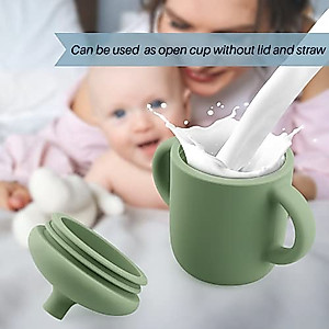 Mintlyfe Baby Trainer Cup, Silicone Training Cup with Handles Lid and Straw, BPA-Free, Unbreakable, Spill Proof and Non-Slip Handles Sippy Cup for Toddlers, 5 oz (Sage)