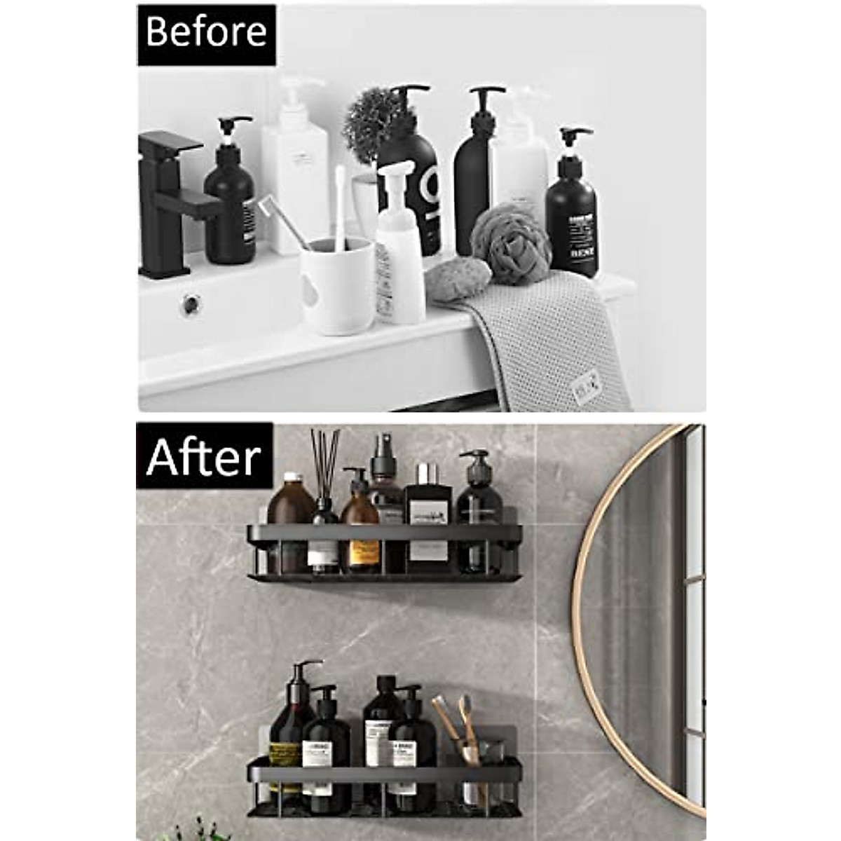 ESFOTO Shower Caddy Shelf Adhesive Bathroom Organizer Wall Mounted 2 Pack Shower Shelves No Drilling Shower Storage Rack Rustproof for Bathroom Kitchen Toilet