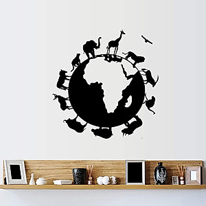 Home Find Safari African Wall Decal African Map Vinyl Stickers Jungle Animal Wild Wolves Elephant Giraffe Elk Silhouette Mural Home Decor for Kids Nursery Bedroom 15.7 inches x 15.7 inches
