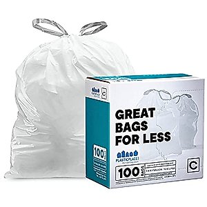 Plasticplace simplehuman (x) Code C Compatible White Drawstring Garbage Liners 2.6-3.2 Gallon / 10-12 Liter, 100 Count
