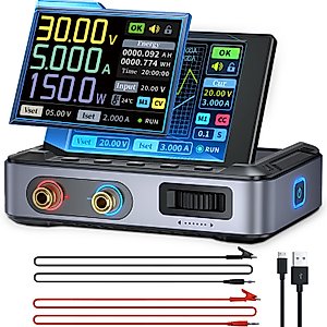 FNIRSI DPS-150 DC Power Supply Variable, 30V 5A Adjustable DC CNC Power Supply with 4-Digit IPS Display, <20mV Power Ripple, PD/QC/DC Input, PC Programmable Switching Power Supply (NO Power Adapter)