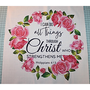 Fabric Panel 16"x16" Bible Verse 100% Cotton Quilting Panel Square Philippians 4:13 AM340