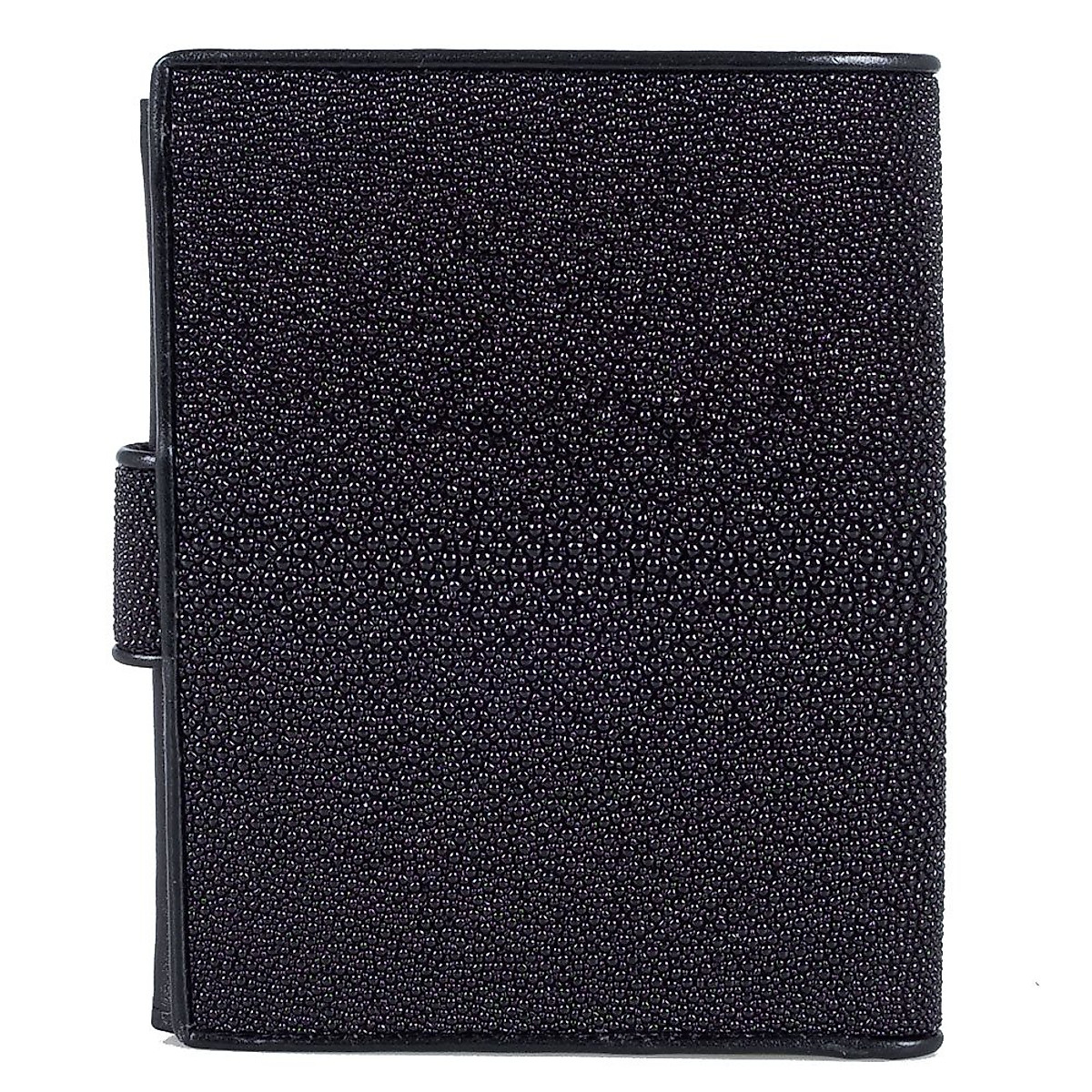 Genuine Stingray Leather Business Window Card Men Black Bifold Snap Coin Wallet