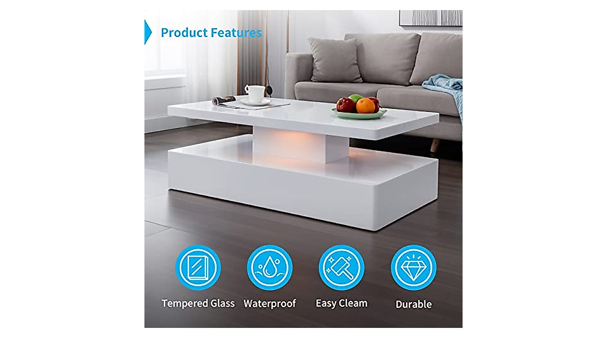 TABU Modern LED Coffee Table with 12 Color Lights
