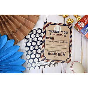 Rookie of the Year Baseball Birthday Thank You Notes, Ten 4" x 5.5" Fill In The Blank Cards with 10 White Envelopes by AmandaCreation