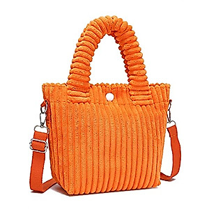 YIKOEE Mini Corduroy Tote Bag for Women Cute Small Tote Bags (Orange)