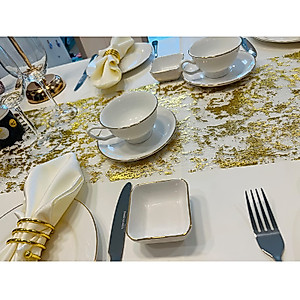 Sunlunckystar Glitter Metallic Gold Table Runner 11x108 Inch, Mesh Thin Sparkle Table Runner Roll, Table Decorations for Wedding Bridal Shower, Birthday Party, Baby Shower（1PC）