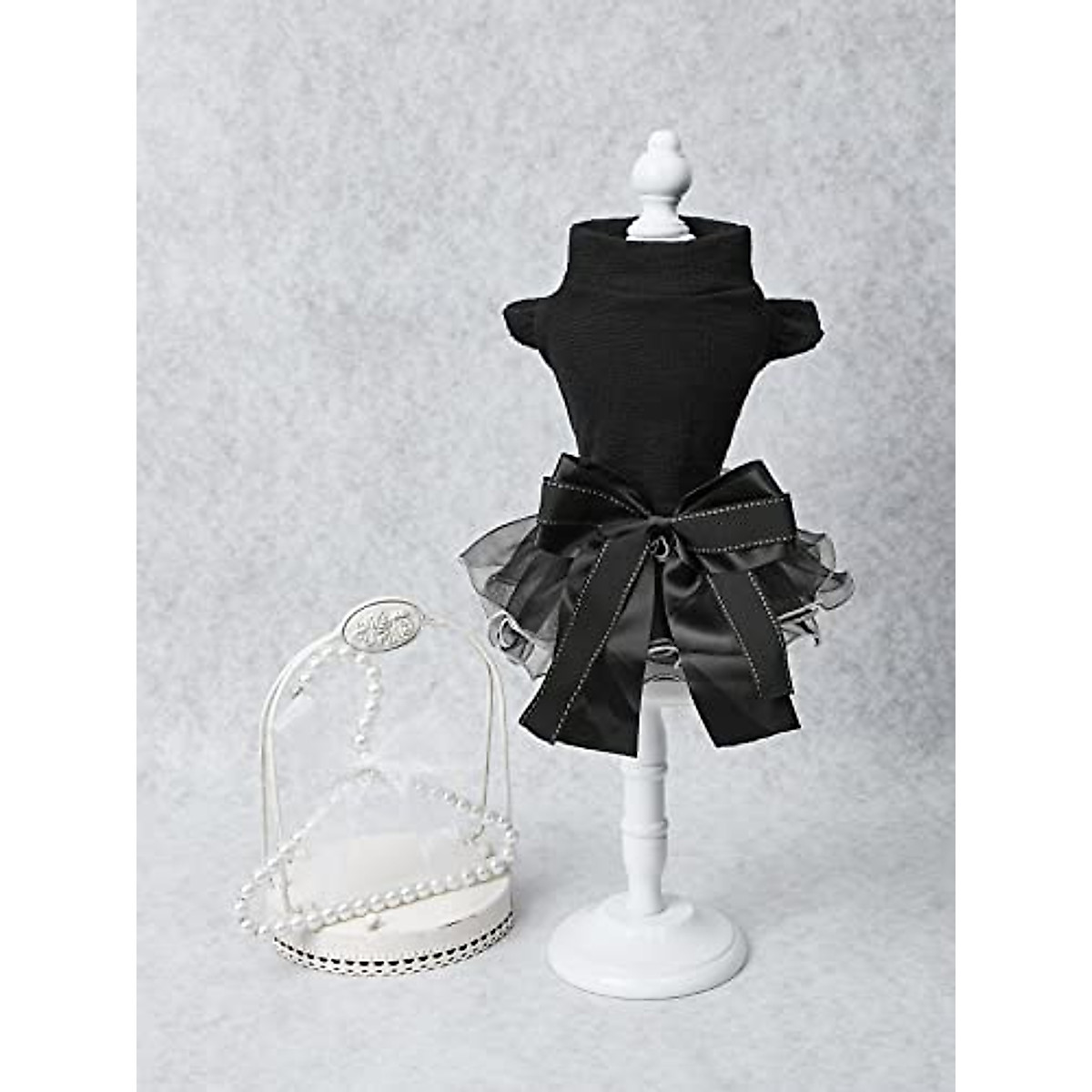 QWINEE Elegant Party Dog Dress Bow Decor Cat Dress Stretchy Dog Princess Dress Mesh Tutu Puppy Skirt Wedding Christmas New Year Dresses Outfits for Small Medium Large Dogs Cats Kitten Black M