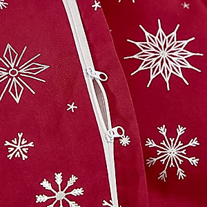 LAMEJOR Christmas Red Duvet Cover Set Queen Size Silver Metallic Print, Foil Print Glitter Snowfalke Pattern, 3-Piece Soft Bedding Set 1 Duvet Cover+2 Pillow Cases