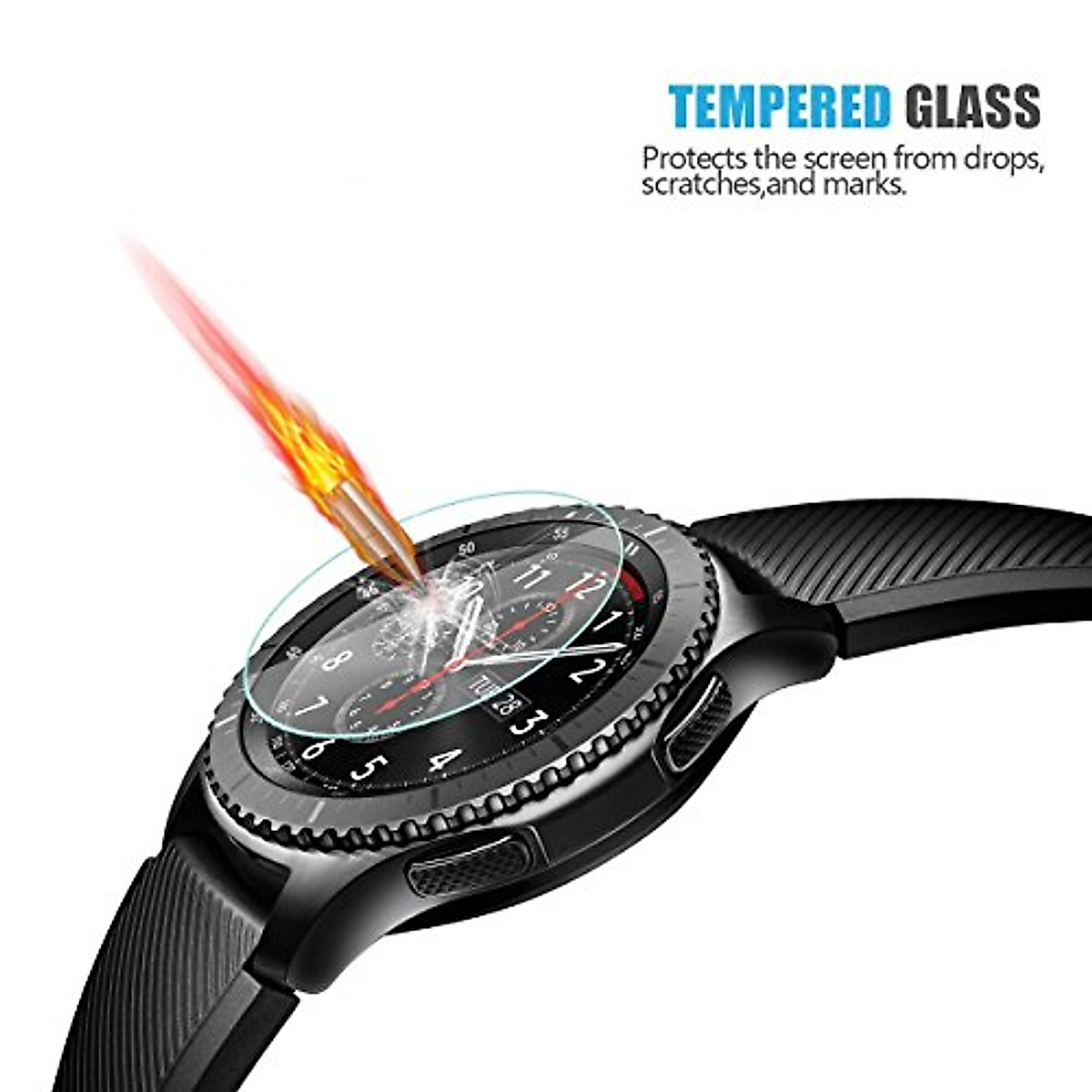 (4-Pack) Gear S3 Tempered Glass Screen Protector, Akwox [0.3mm 2.5D High Definition 9H] Premium Clear Screen Protective Film for Samsung Gear S3 Frontier / Classic Smart Watch 1.3 Inch