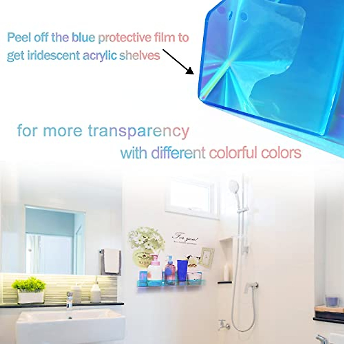 NatldGs 2 Pcs Iridescent Acrylic Floating Shelves, 15.7Inch Rainbow Acrylic Shelves/Bookshelf for Bedroom, Bathroom or Living Room Decor (Wall Mounted)…