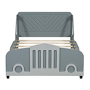 Designs Twin Size Car-Shaped Platform Bed with Wheels Wooden Platform Bed Frame with Support Slats for Kids Boys Girls Teens (Gray-@2)