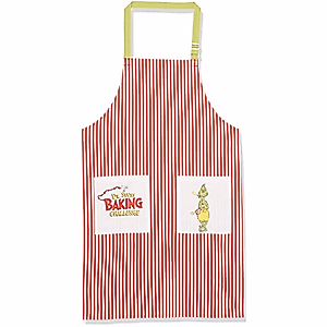 Chef Works Apron, Dr. Suess Baking Challenge, The Grinch, Red & White with Lime Straps, Adult